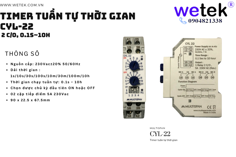 Multispan CYL-22 Timer luân phiên thời gian, kiểu phím cơ, module nhỏ gọn